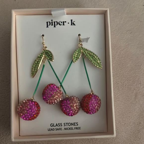Piper K | Jewelry | Piper Cherry Earrings With Pink And Green Accents ...
